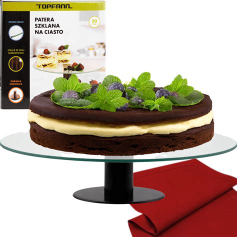 PATERA SZKLANA NA CIASTO OWOCE CZARNA OBROTOWA TALERZ OKRĄGŁY NA TORT