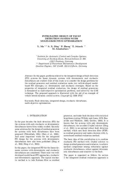 Pdf Integrated Design Of Fault Detection System With Multi Objective Optimization Torsten