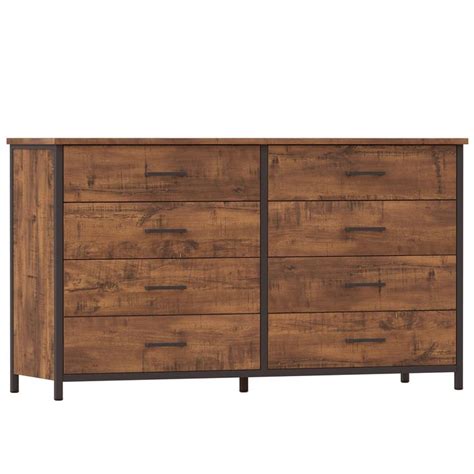 Ikeno 8 Drawer Double Dresser 55 Inch Industrial Wood Storage Dressers