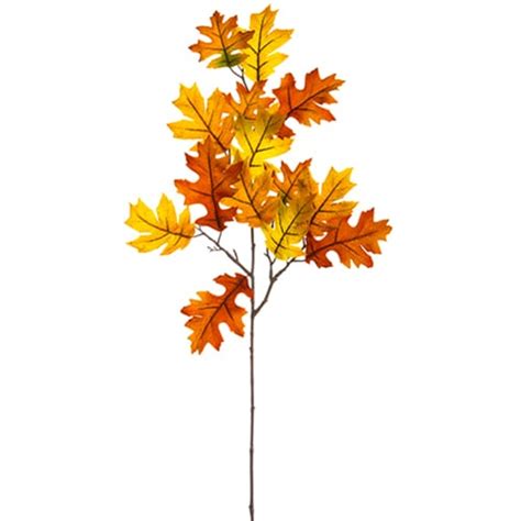 33 Artificial Velvet Oak Leaf Stem Orangeflame Tree Branch Stems