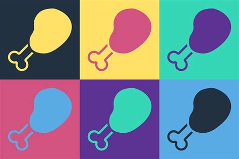 팝 아트 치킨 레그 아이콘은 색상 배경에 고립 치킨 드럼 스틱 벡터 가금류에 대한 스톡 벡터 아트 및 기타 이미지 가금류