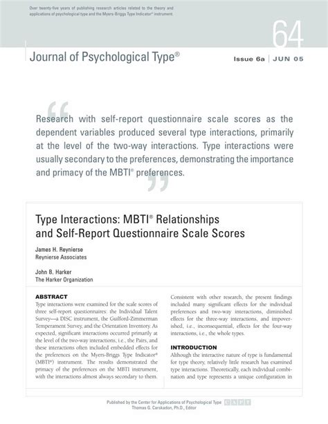Pdf Mbti Relationships And Self Report Questionnaire Scale Scores Dokumen Tips