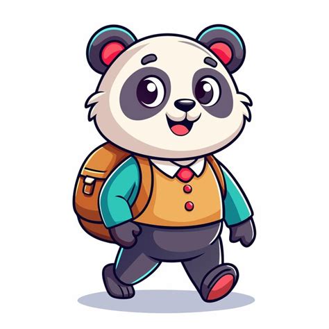 Premium Vector Cute Cartoon Character Panda Is Back Go To Scholl Vector