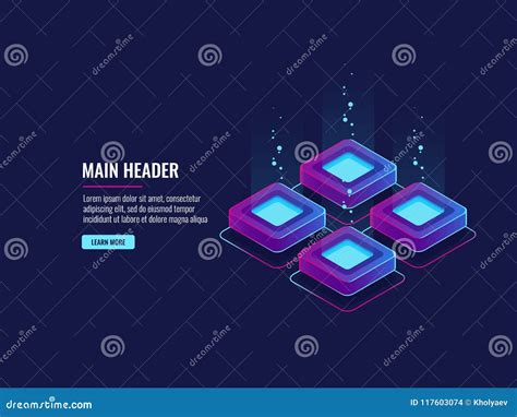 Dark Neon Isometric Vector Server Room Data Center Design Concept Illustration In Ultraviolet