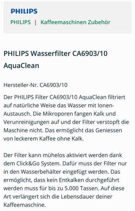Philips Saeco Wasserfilter Ca6903 10 Aquaclean Kaufen Auf Ricardo