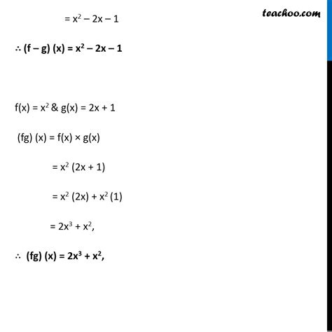 Example 16 Let F X X2 And G X 2x 1 Find F G Fg F G