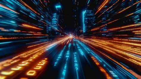 Glowing Binary Code Streams In A High Tech Futuristic Digital Scene Stock Image Image Of