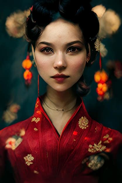 Premium Ai Image Arafed Woman In A Red Dress With A Red Flowered