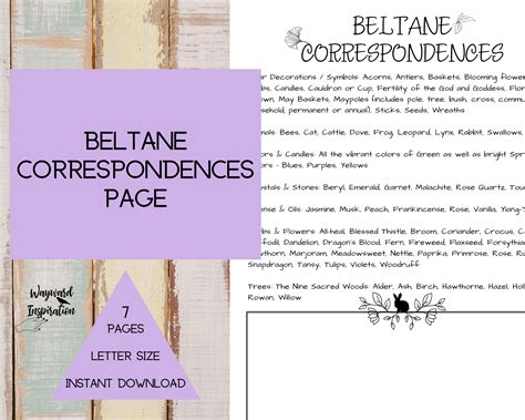 Beltane Book Of Shadows Pages Beltane Rituals Printable Etsy