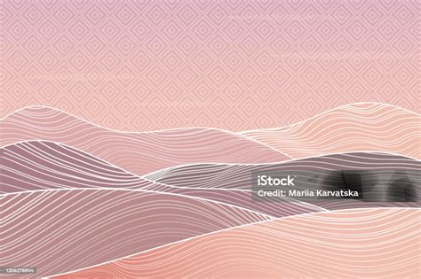 민족 풍경 선파 패턴 벡터가 있는 일본 배경 일몰 산에서 일출 기하학적 패턴이 있는 추상 템플릿입니다 동양 스타일의 산 레이아웃