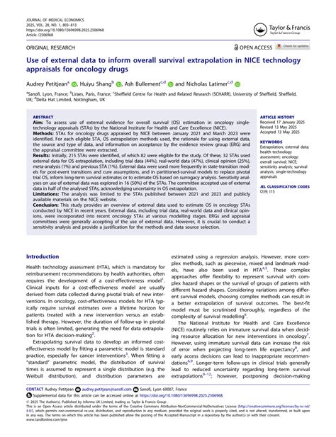 Pdf Use Of External Data To Inform Overall Survival Extrapolation In