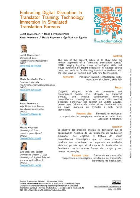 Pdf Embracing Digital Disruption In Translator Training Technology Immersion In Simulated