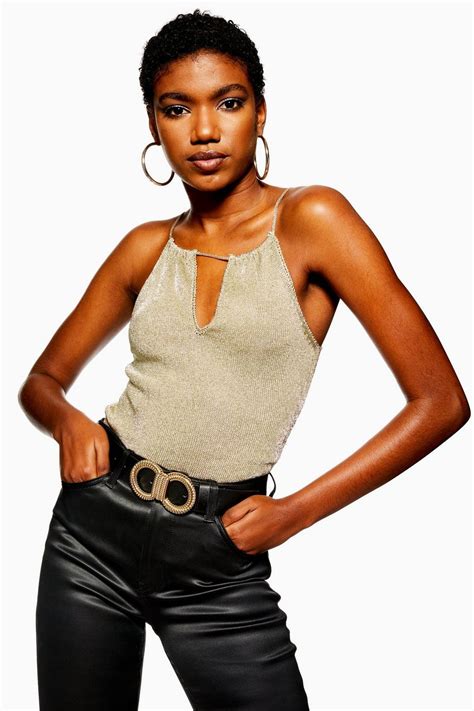 Metallic Plunge Cami Top Topshop Usa