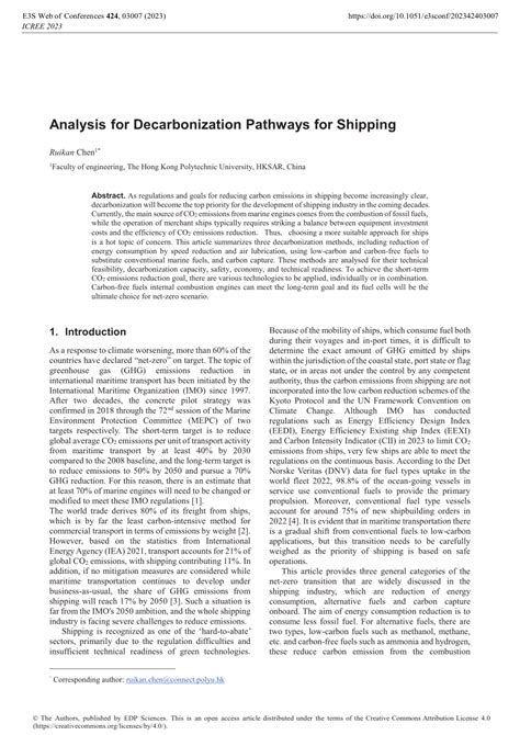 Pdf Analysis For Decarbonization Pathways For Shipping