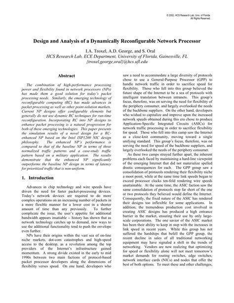 Pdf Design And Analysis Of A Dynamically Reconfigurable Network Processor
