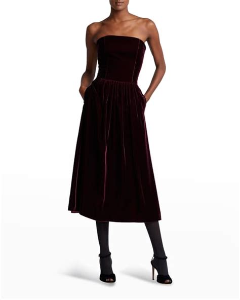 Ralph Lauren Collection Jair Strapless Fit And Flare Velvet Midi Dress
