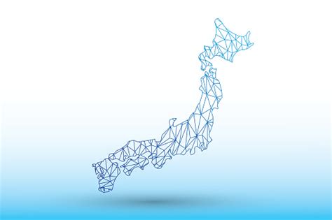 일본 지도 벡터 파란색 밝은 배경 그림 의미 강력한 네트워크에 삼각형을 사용 하 여 기하학적 연결된 라인의 일본에 대한 스톡