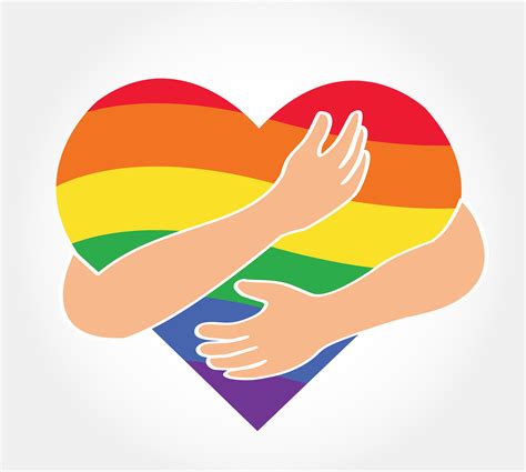 Abrazando el vector del corazón del arco iris amor bandera LGBT del