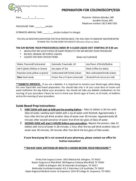 Fillable Online Colonoscopy Prep Instructions Sutab Pages Fax Email Print Pdffiller