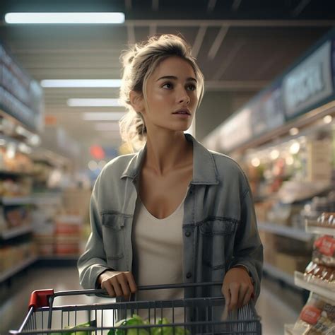 Premium Ai Image A Woman Standing In A Supermarket Pushing A Shopping
