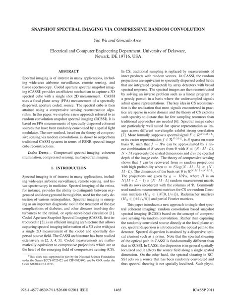 Pdf Snapshot Spectral Imaging Via Compressive Random Convolution
