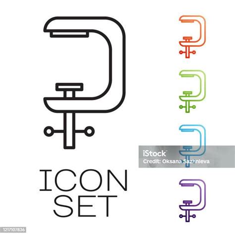 흰색 배경에 격리 된 검은 선 클램프 및 나사 도구 아이콘 자물쇠 장인 도구 다채로운 아이콘을 설정합니다 벡터 일러스트레이션 강철에 대한 스톡 벡터 아트 및 기타 이미지