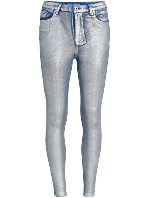 Karl Lagerfeld Jeans Logo Patch Metallic Skinny Jeans Blue FARFETCH