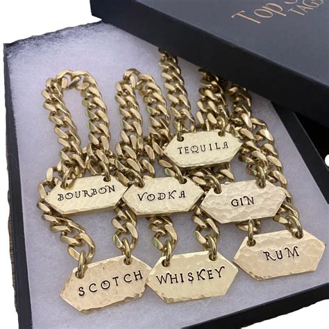 Liquor Decanter Labels Tags Set Of 7 Thick Heavy Hand Stamped Hammered