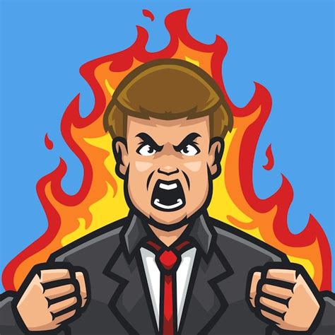 Homme Daffaires En Colère En Costume Et Fond De Feu Vecteur Premium