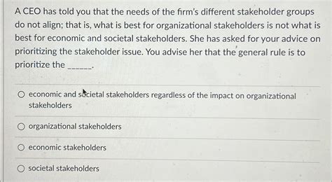 Solved A Ceo Has Told You That The Needs Of The Firms
