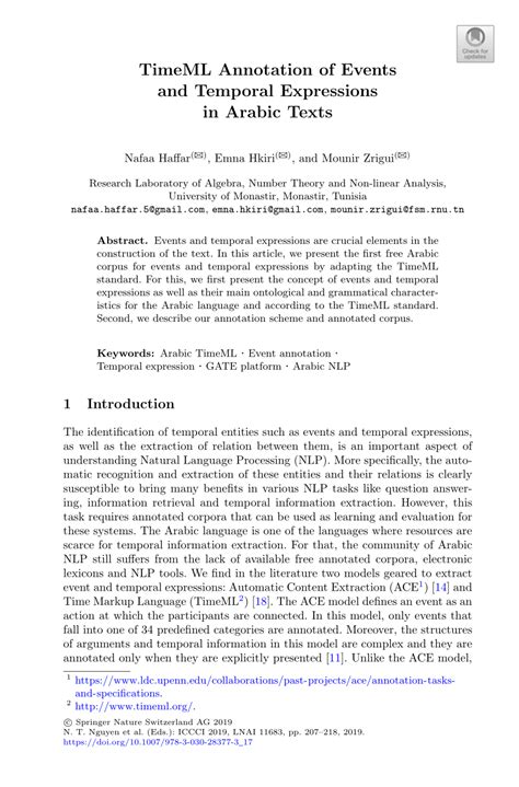 Pdf Timeml Annotation Of Events And Temporal Expressions In Arabic Texts