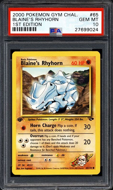 2000 Nintendo Pokemon Gym Challenge Blaines Rhyhorn 1st Edition Psa