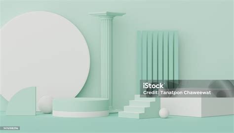 모형 및 제품 프레젠테이션을 위한 최소 디스플레이 연단 디자인의 3d 렌더링 파스텔 컬러 장면이 있는 받침대 무대 모형 및 웹 배너를 위한 트렌디한 디자인 0명에 대한 스톡