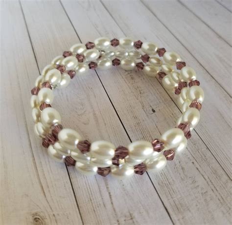 Pearl Memory Wire Bracelet Plum And Pearl Bracelet Plum Bracelet