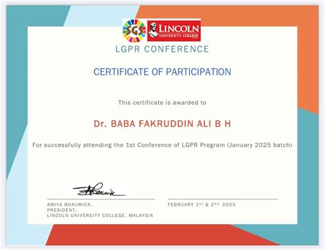 1st Certificate As A Part Of Post Doctoral Program From Lincoln