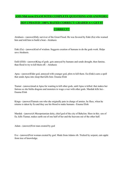 Ams Mid Term Exam With Complete Questions And Answers 2025 Updated 100 Rated Correct