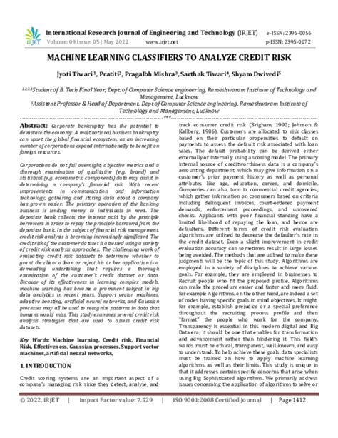 Pdf Machine Learning Classifiers To Analyze Credit Risk