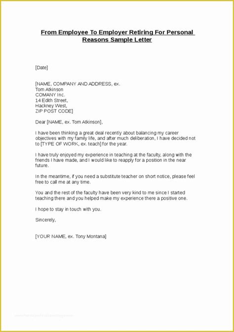 Retirement Letter Template Free