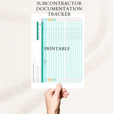 Construction Subcontractor Documentation Tracker Worksheet Etsy