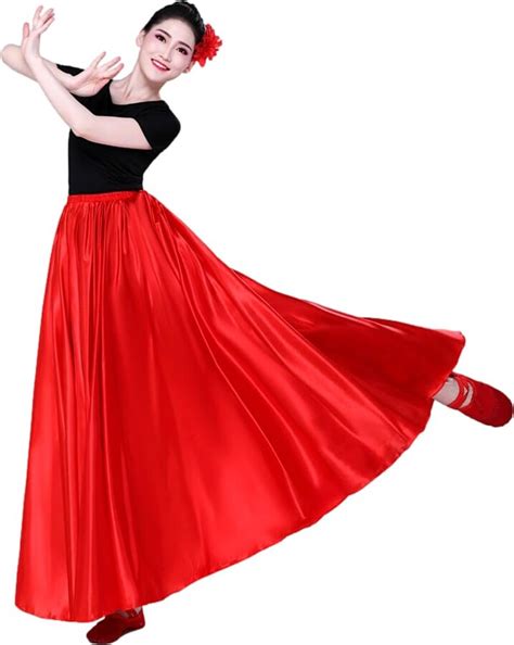 Grouptap Satin Silk Adult Women Girls Motony Long Dance Practice Skirt Full Length Modern Swing