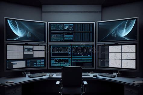 Surveillance Room With Multiple Monitors Displaying Different Areas Each In High Definition