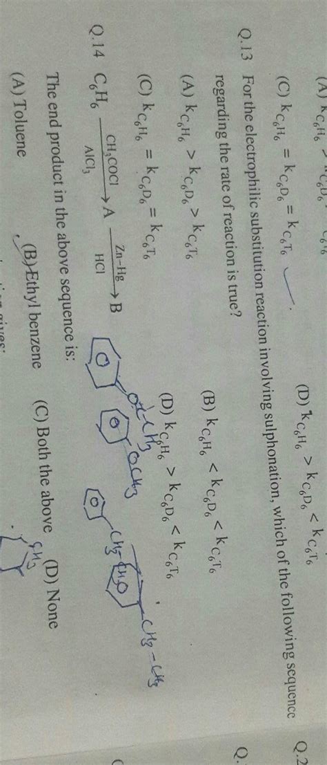 Q 14 C6 H6 Alcl3 Ch3 Cocl Acl Zn−hg B The End Product In The Above Sequ