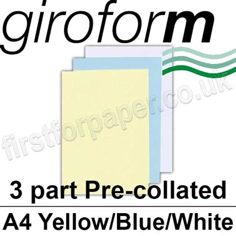 Giroform Carbonless Ncr 3 Part Pre Collated A4 Yellow Blue White