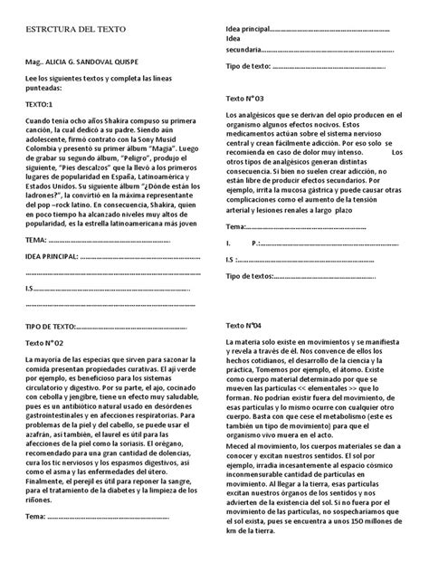 El Texto Y Su Estructura Tarea Pdf Escritura Luna