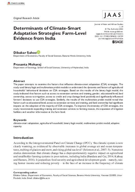 Pdf Factors Influencing Climate Smart Farming In India