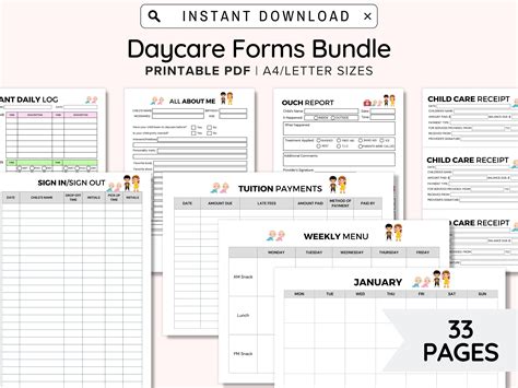 Daycare Forms Bundle Printable Forms For Daycare Preschool Nanny