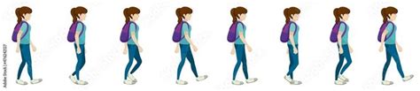 College Girl Walk Cycle Animation D Character Animation Motion Graphics Stock Vector D