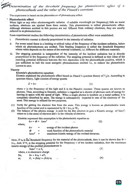 Exp Determination Of The Threshold Frequency Of Photoelectric Effect