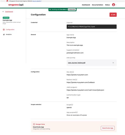 Activate Production App Singpass Developer Docs