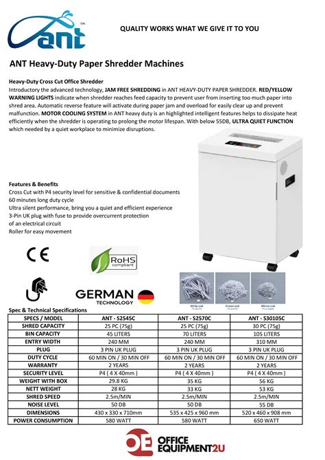 Ant S2570c Heavy Duty Cross Cut Paper Shredder Shred Capacity 25